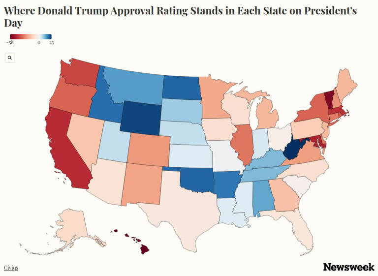 Where Donald Trump approval rating stands in each state on Presidents Day