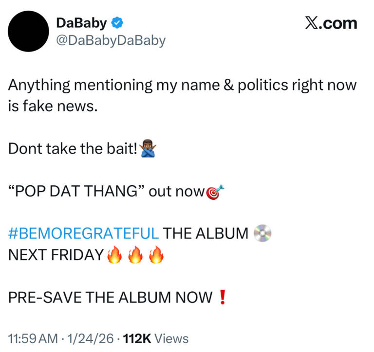 Rapper DaBaby ditched MAGA event, organizer says