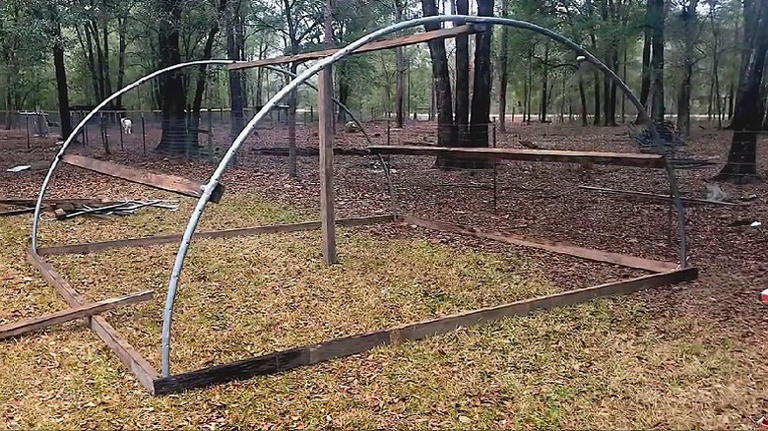 The creative way to turn an old trampoline into a winter greenhouse