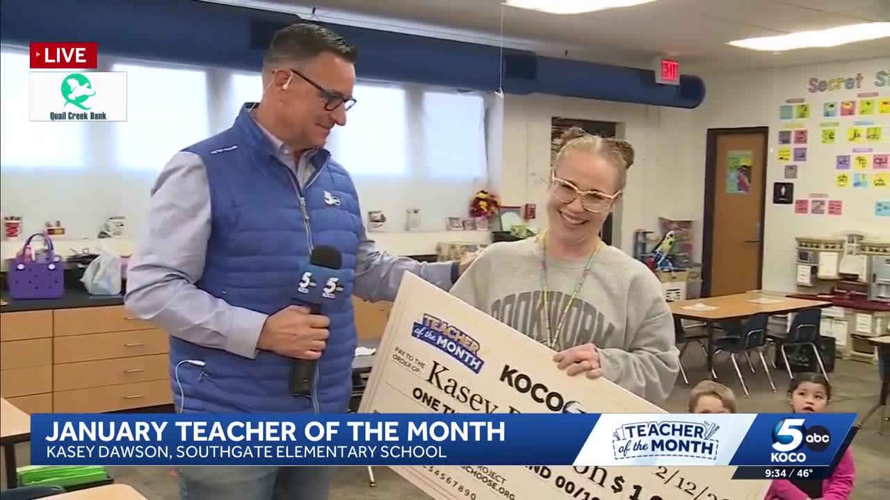 KOCO 5 surprises Moore elementary school teacher as January Teacher of ...