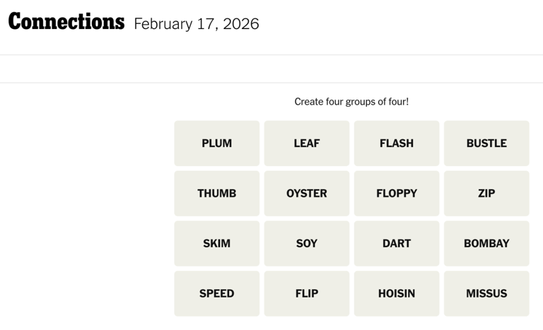 NYT 'Connections' hints, clues and answers today, Tuesday, February 17 ...