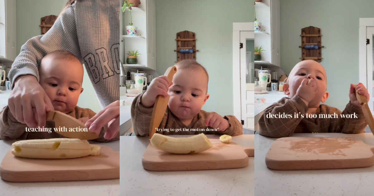 Video of baby learning to use knife ends most unexpectedly
