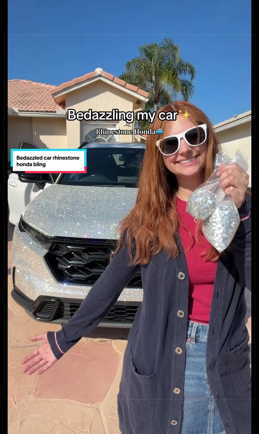 Bedazzled Honda car project update: Rhinestone front bumper transformation