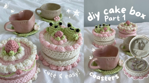 Crochet cute cake box & lily pad coasters easy beginner-friendly ...