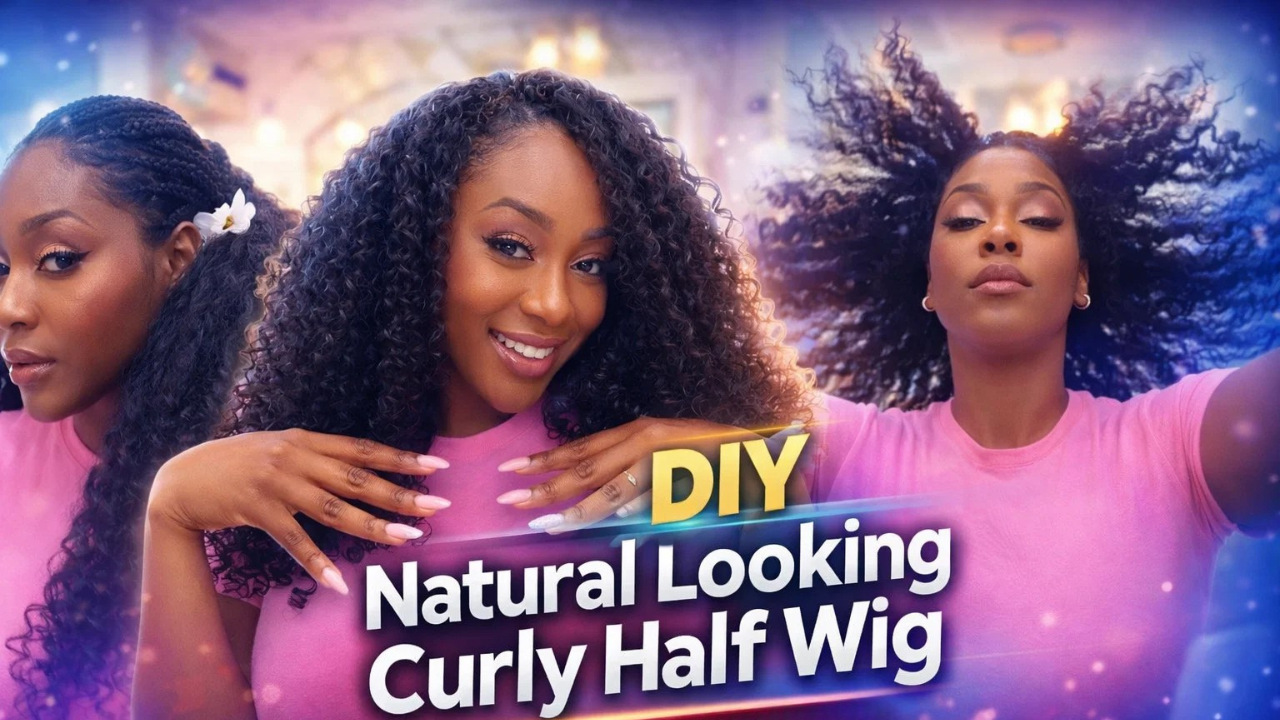 DIY natural looking curly half wig without sew-in