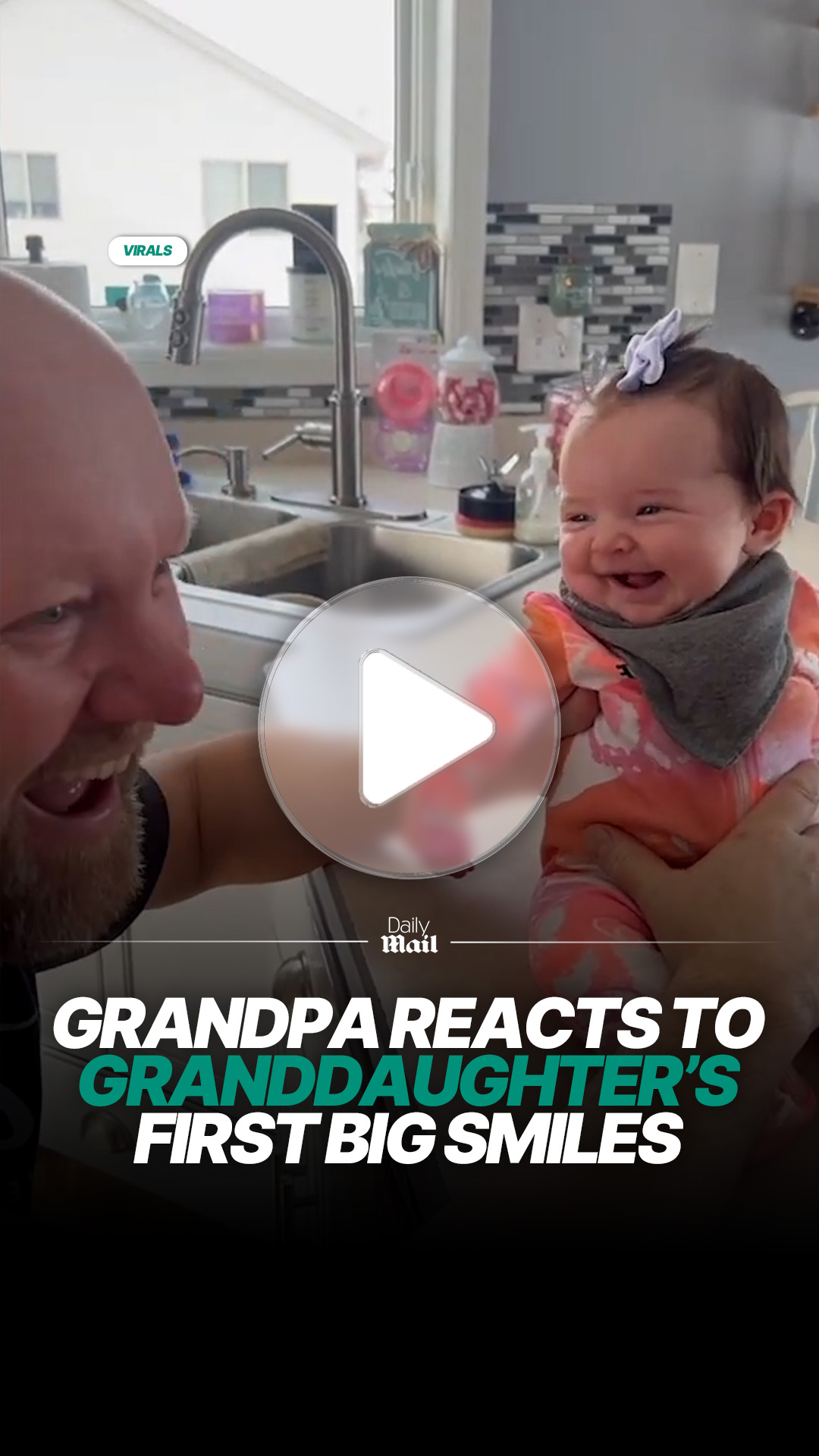 Grandfather reacts to baby’s first big smiles