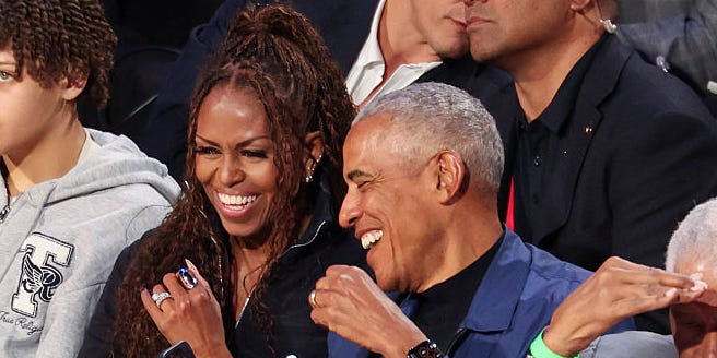 The Obamas brought the joy to the NBA All-Star Game's celebrity row