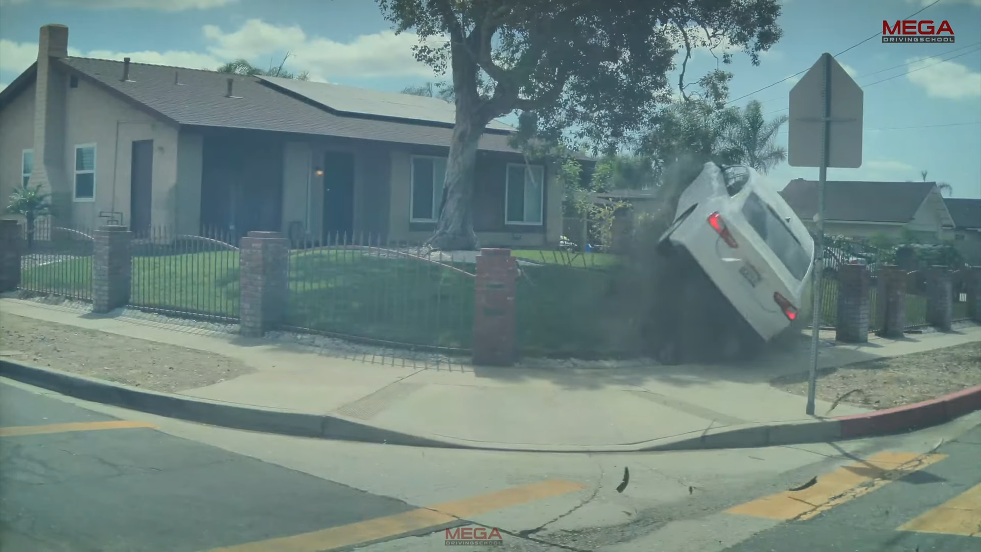 Horrible opposite lane passing led to a launch in a yard