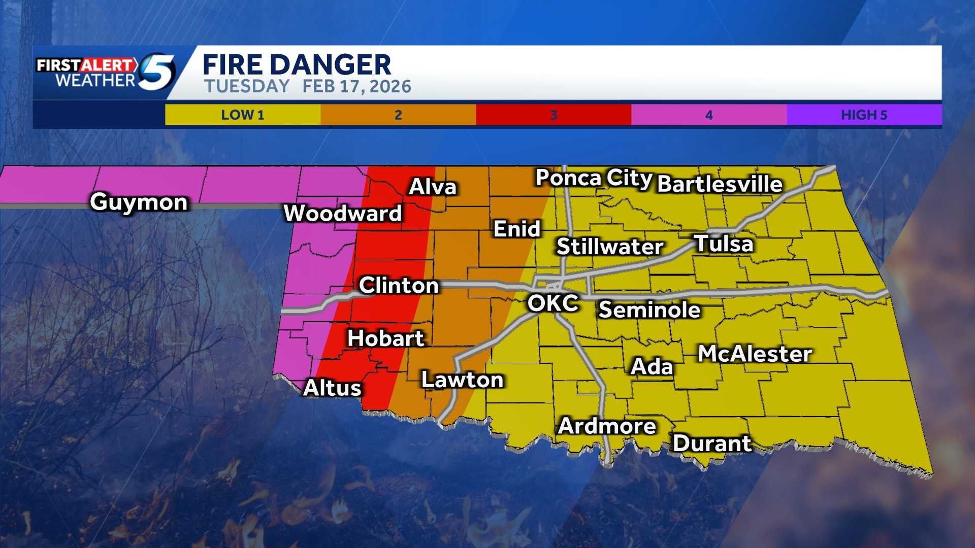 Timeline: High fire danger amid red flag warning Tuesday in Oklahoma