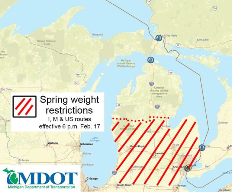 Spring weight restrictions begin on Michigan roadways