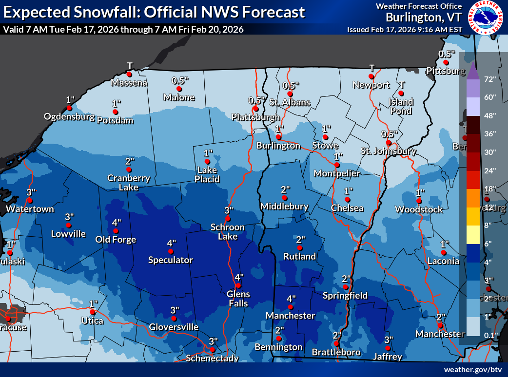 More snow coming in Vermont tomorrow. How many inches to expect?