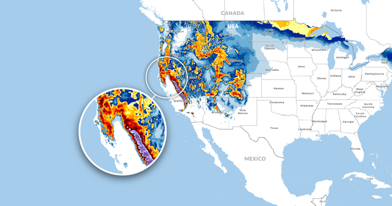 See how much snow has fallen in California in the last 48 hours