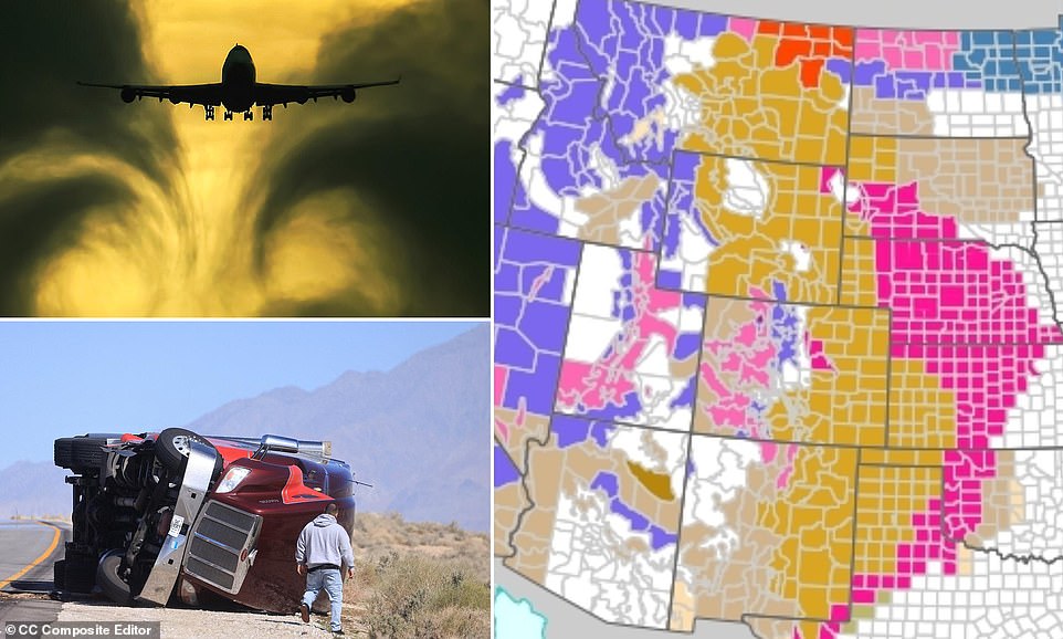 Travel chaos as hurricane-force winds rip through multiple US states