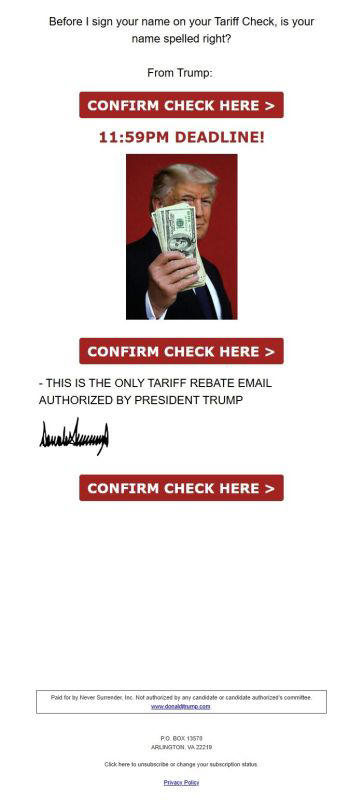 Trump’s latest ‘tariff check’ email gives supporters only 15 minutes to ...