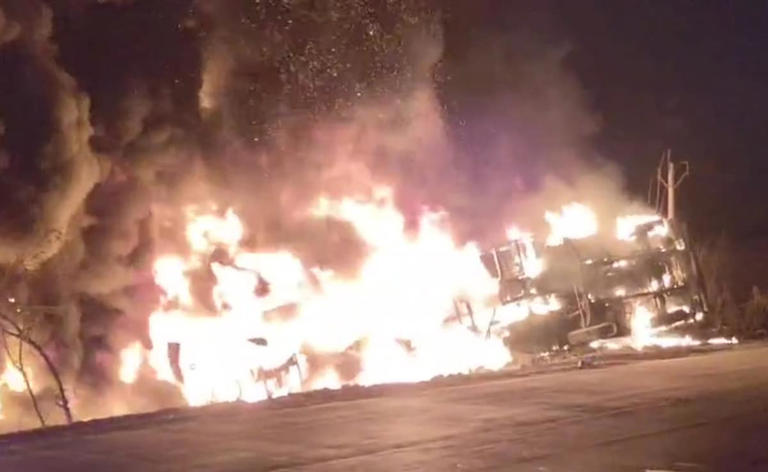 Video: Towering flames as oil tanker explodes after collision in UP