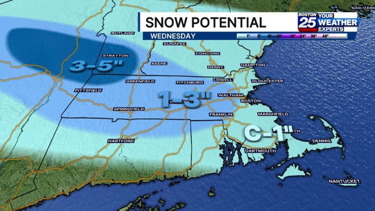 New snow map: Flakes will fly throughout Massachusetts on Wednesday