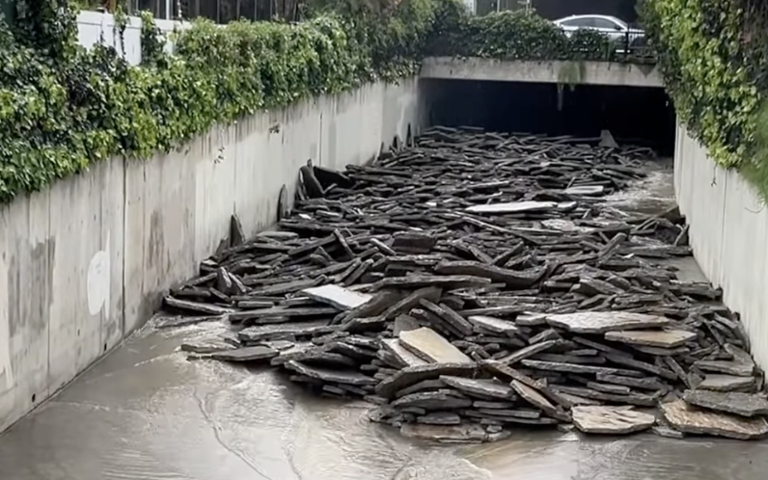 Concrete layer peels off in Santa Monica Channel during storm