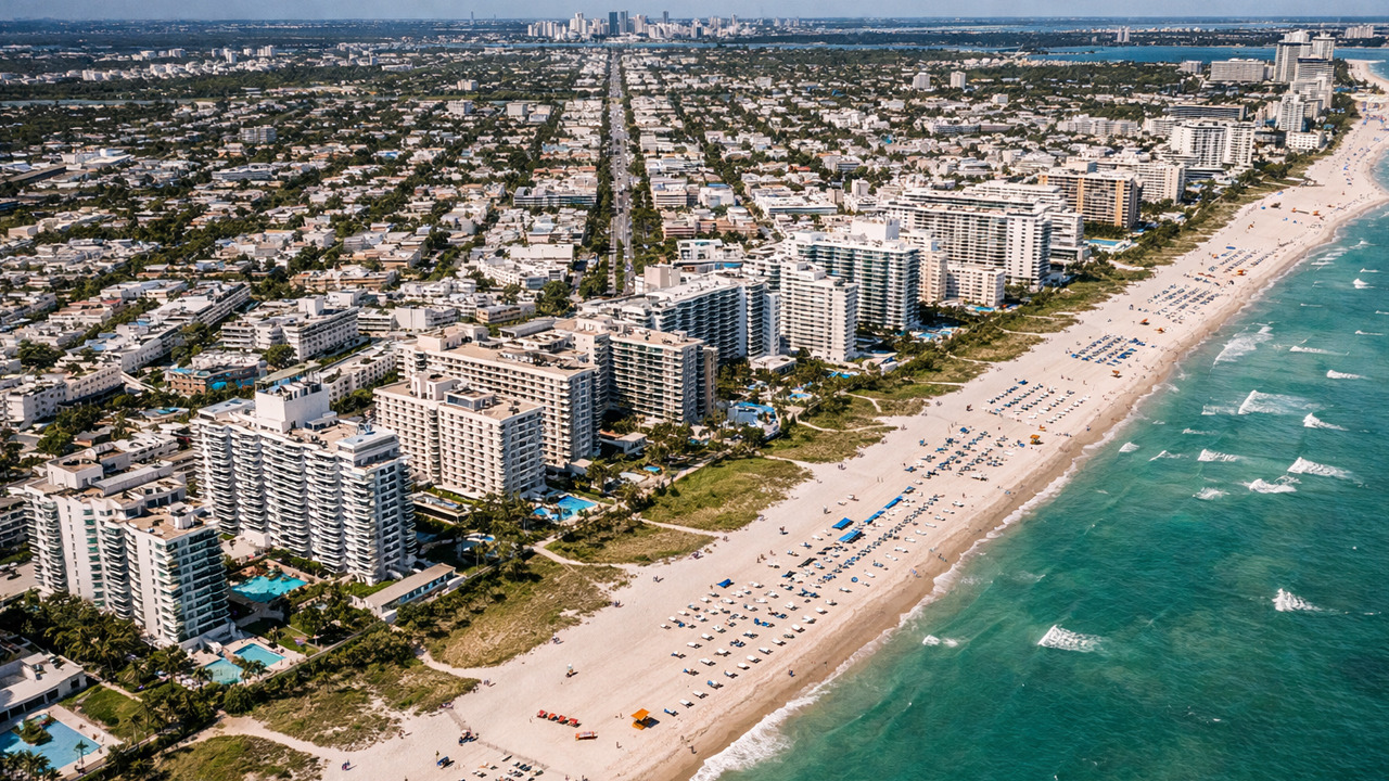 Explorando la costa de Miami Beach desde arriba