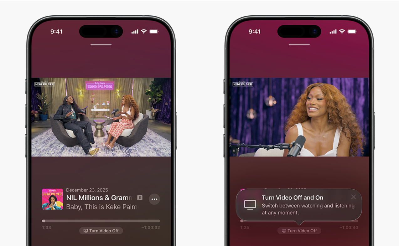 Apple Podcasts will let you switch from audio to video in iOS 26.4