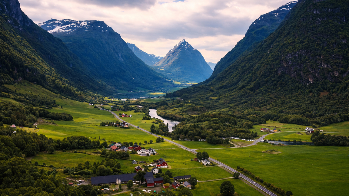 Hidden village in a green mountain valley