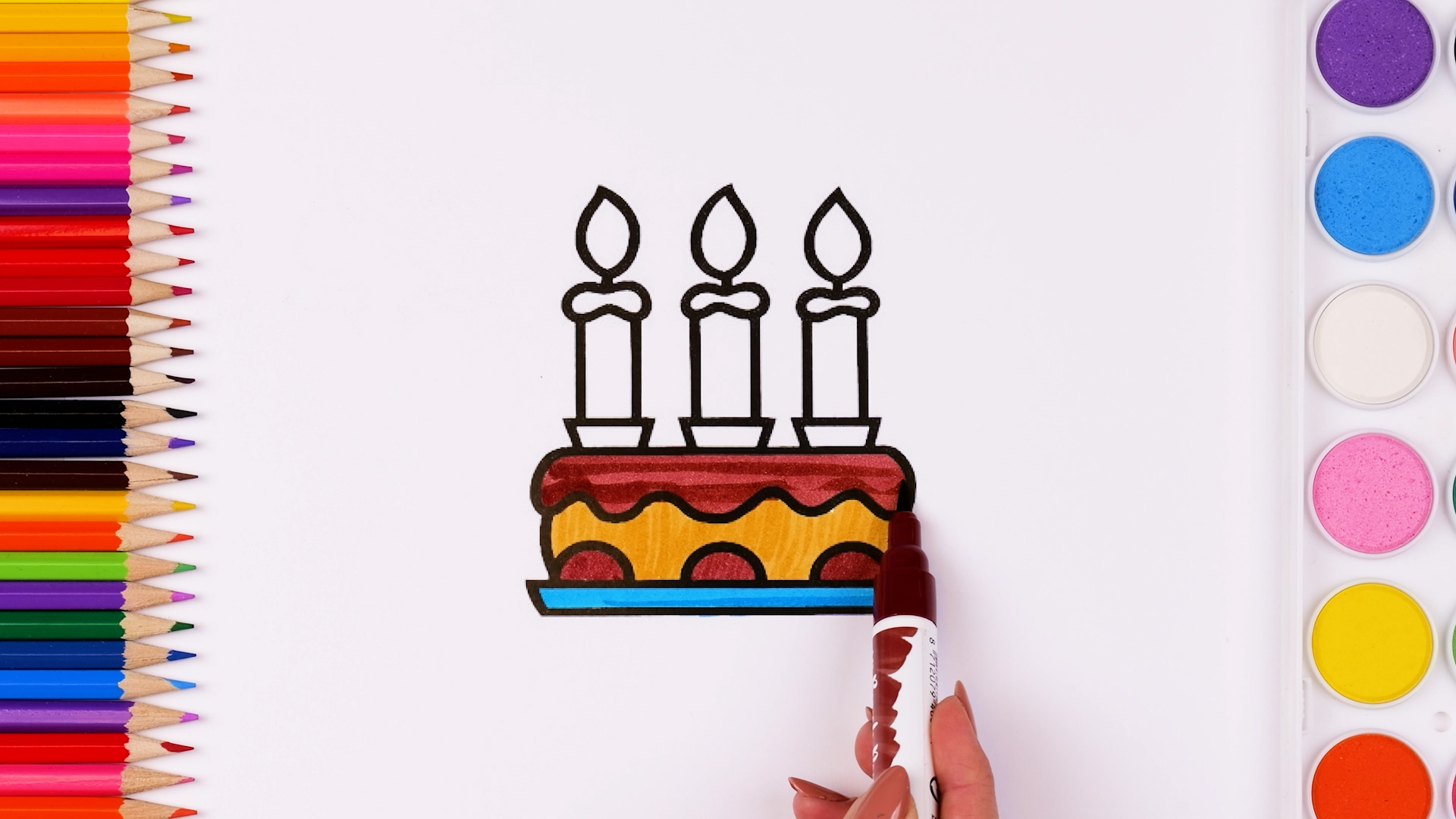 Birthday cake drawing | Coloring in for kids