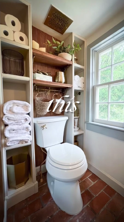 Build your own storage shelves in a small bathroom