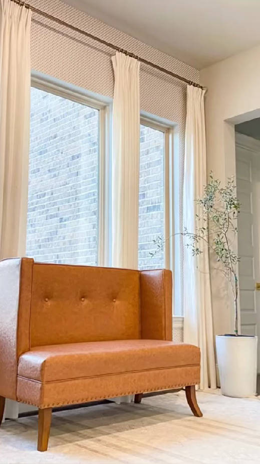 DIY tiny dining room update with curtains and wallpaper