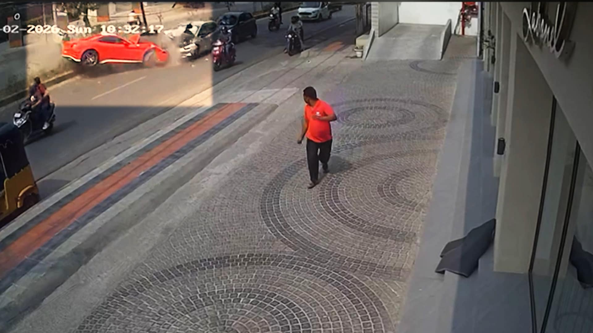 CCTV shows moment 4-crore Ferrari jumps divider, rams car in Hyderabad