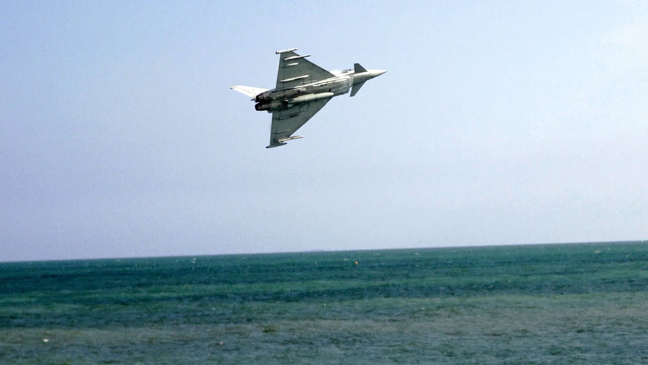 The second the RAF Typhoon explodes into a vertical climb