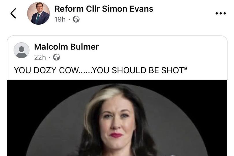 Reform UK politician shares Facebook post saying Labour MP 'should be shot'
