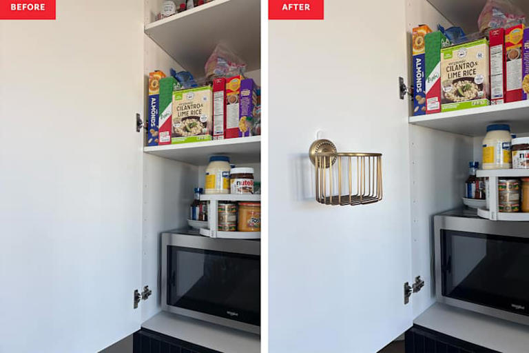 I put a toilet paper holder inside my kitchen cabinet, and it actually ...