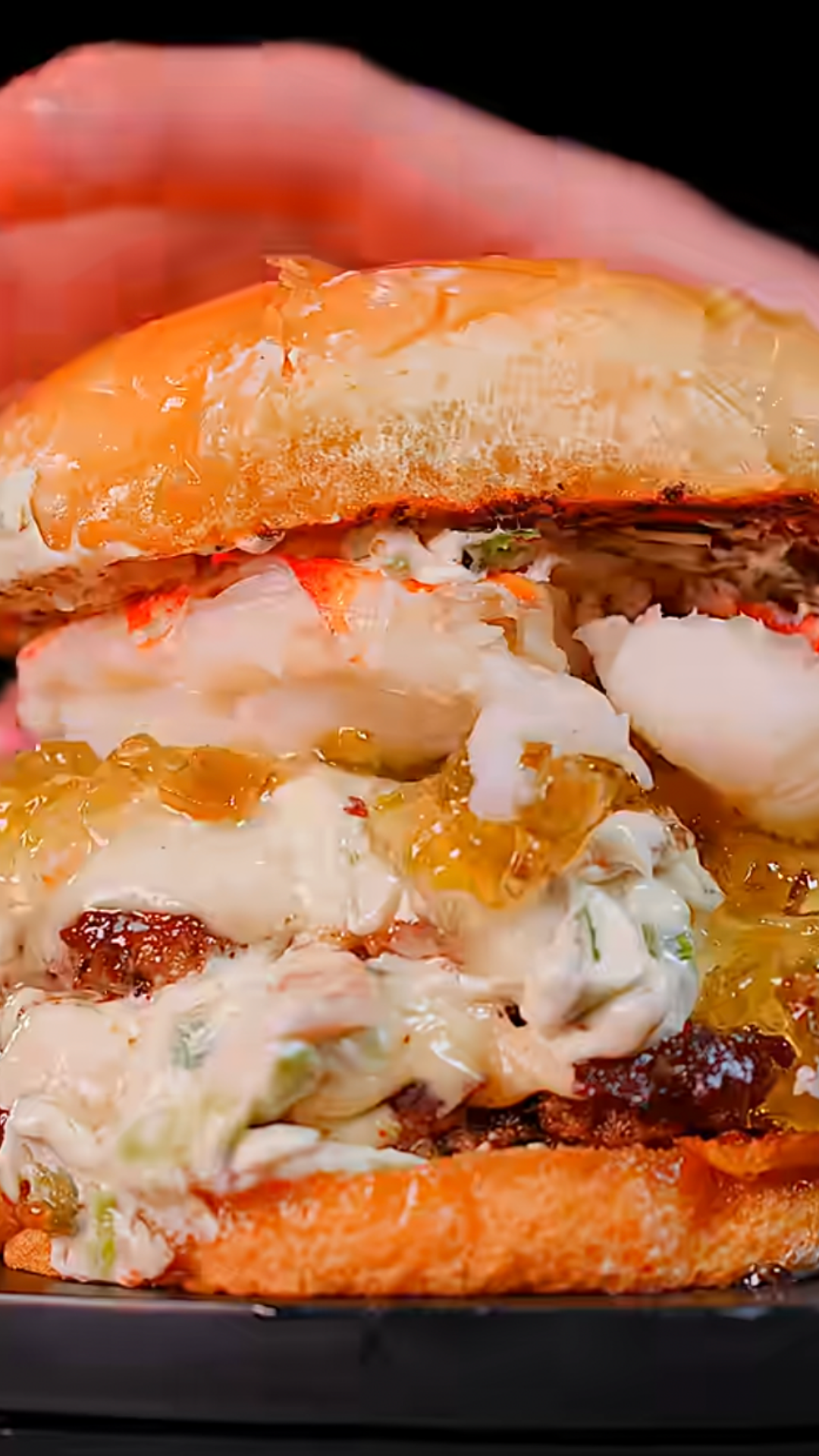 Cream cheese burger topped with sweet and spicy jalapeño jelly