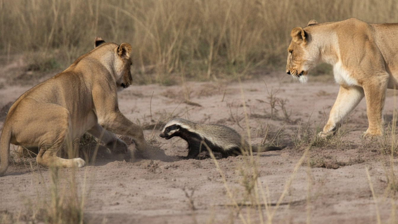 Watch what happens when lions come too close to a honey badger