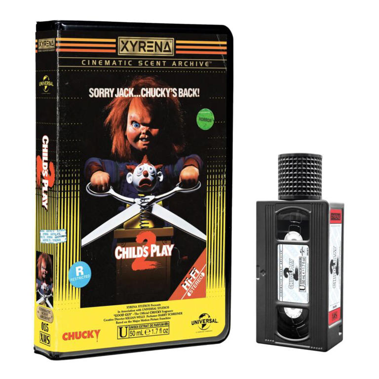 Xyrena’s 'Chucky' VHS perfume bottle gets a perfect retro ad