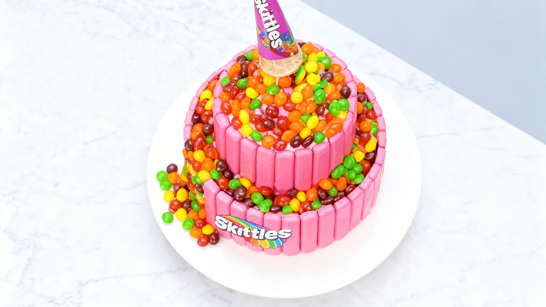 Colorful candy overload cake
