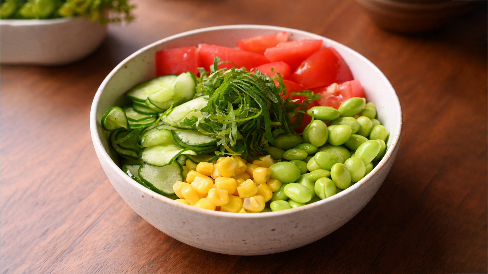 Fresh vegetable salad with aromatic sesame dressing