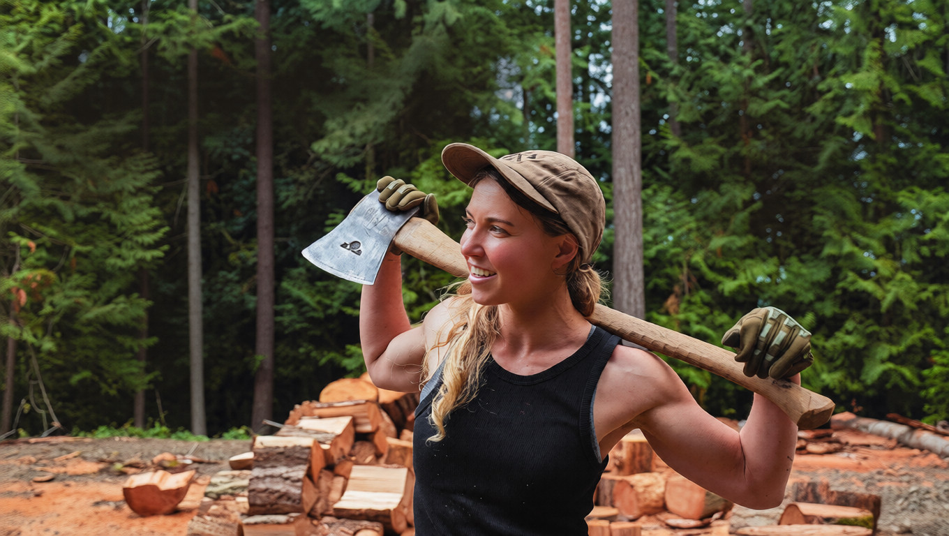 Volunteer wood chopping for community firewood