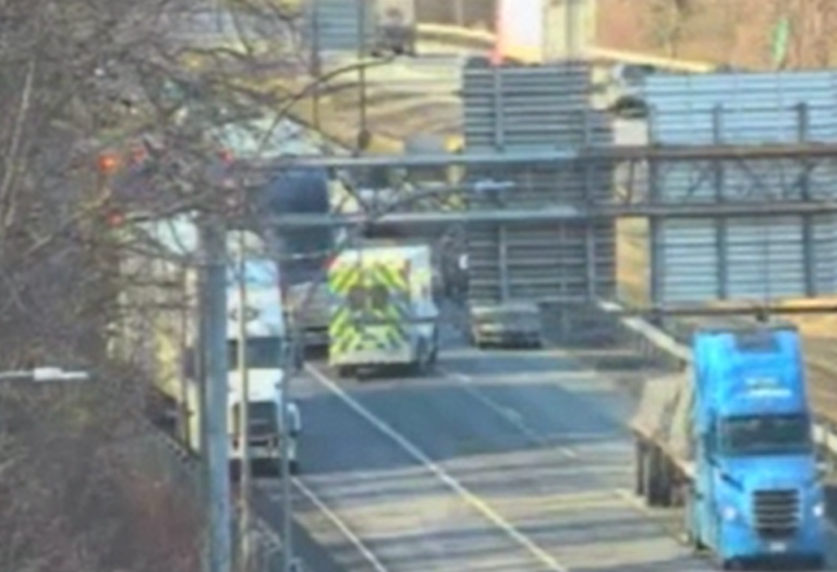 Hospital van hits two tractor-trailers involved in crash