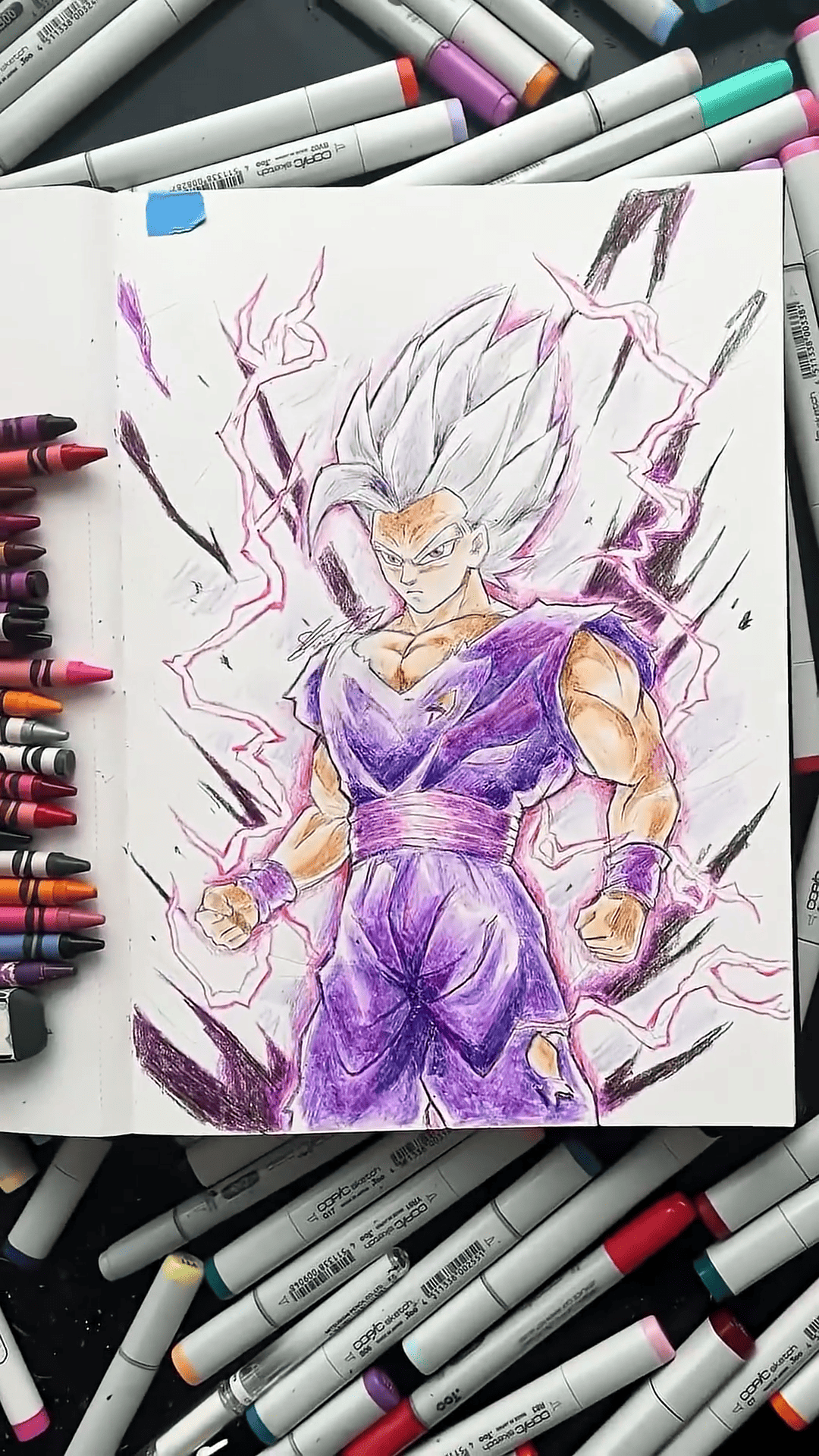 Drawing with crayons in a creative challenge
