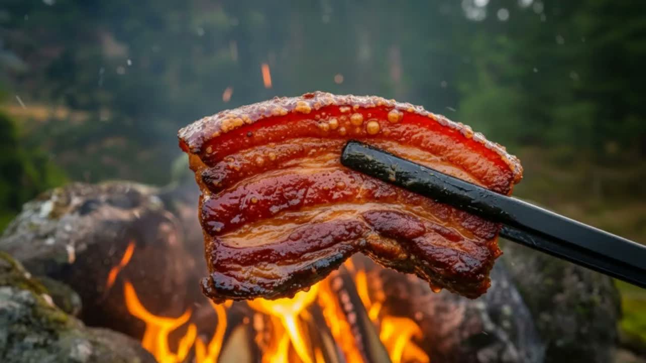 Deep-caramelized pork belly burnt ends with crackling potato cakes