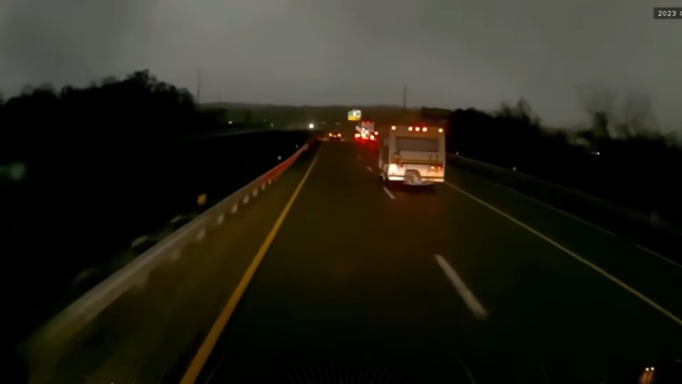 He did not stop in time and the tornado hit the truck