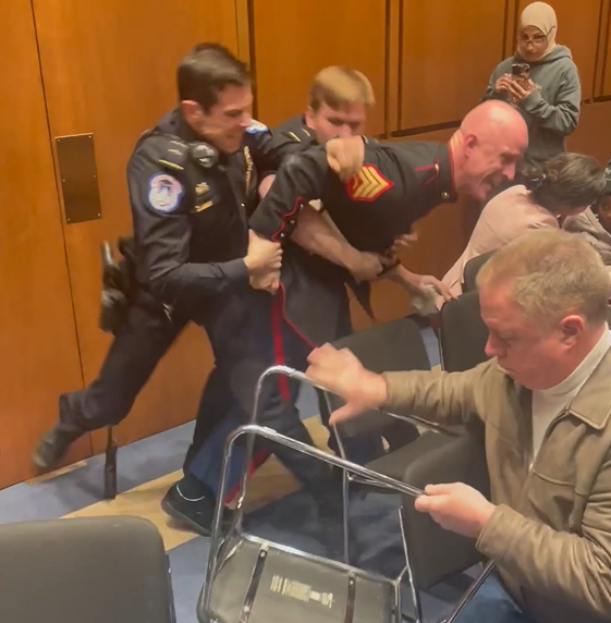 Veteran injured while being removed from Senate during Iran war protest
