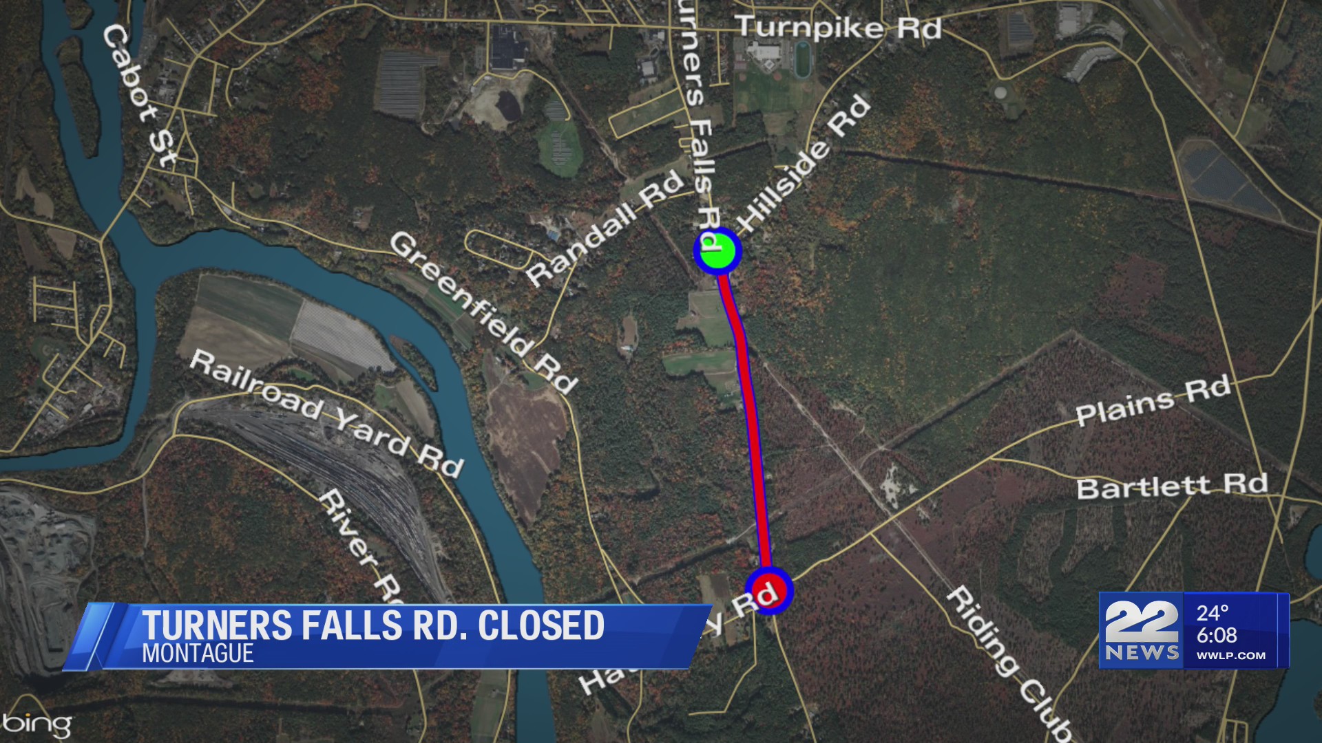 Turners Falls Road closed in Montague due to car crash