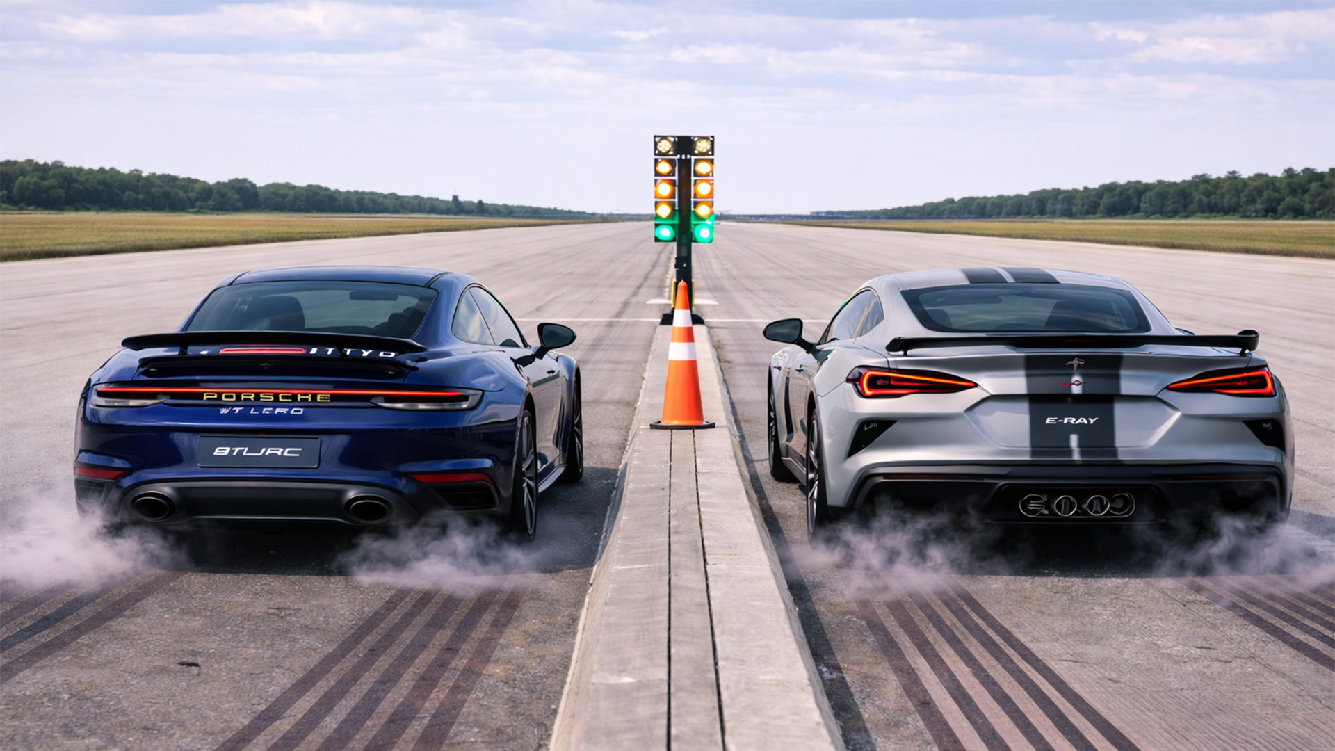 Chevrolet Corvette E-Ray vs Porsche 911 Turbo S drag race