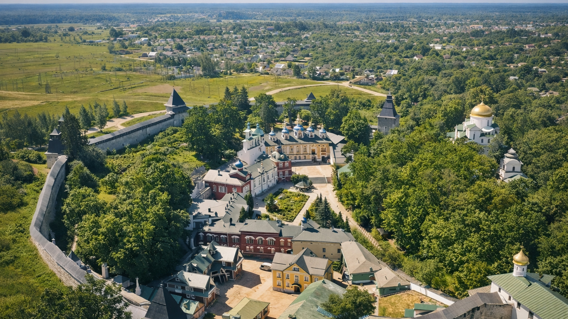 Medieval monastery architecture in Pechory, Pskov region