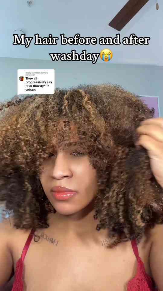 Curly hair transformation after adding water