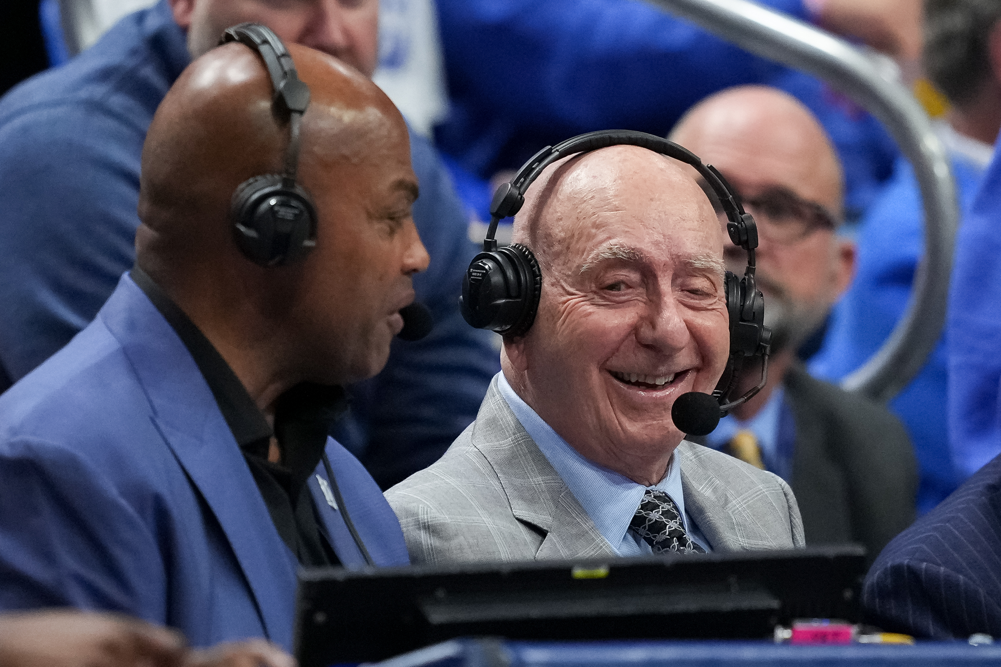 Dick Vitale kisses Charles Barkley on the cheek during NC State-Texas ...