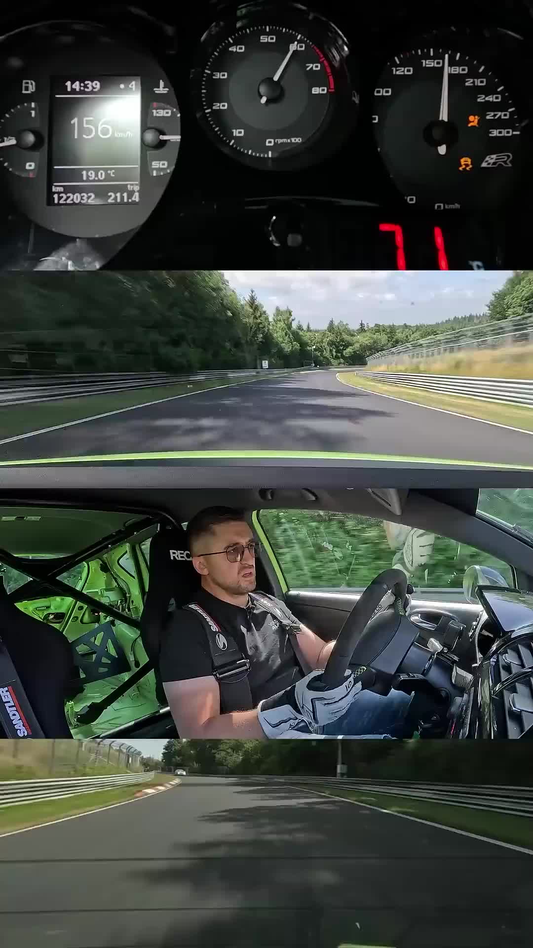 Compact sports car driven hard on racetrack