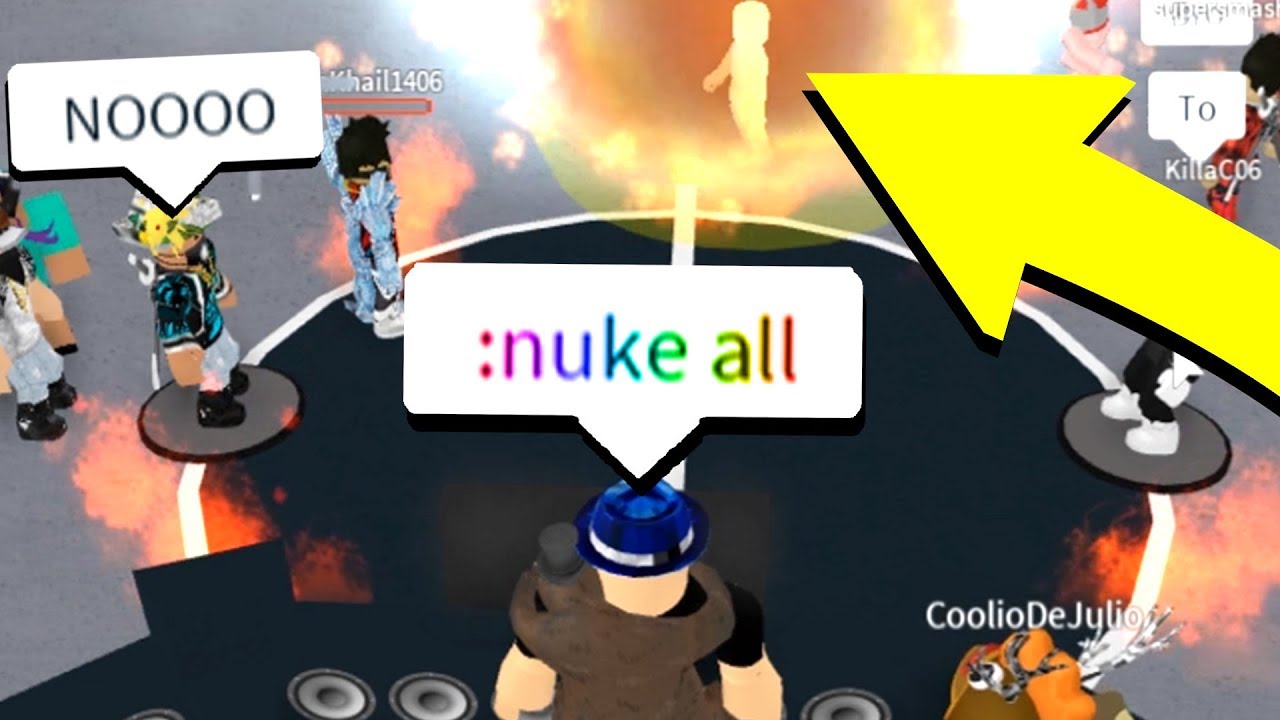 Using insane admin commands to nuke every Roblox rap battle