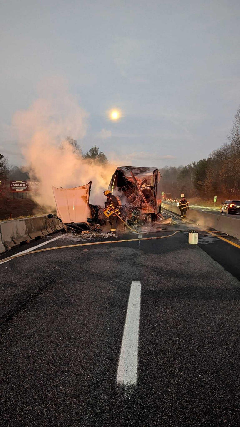 Semi-truck and trailer destroyed in fiery crash on I-40